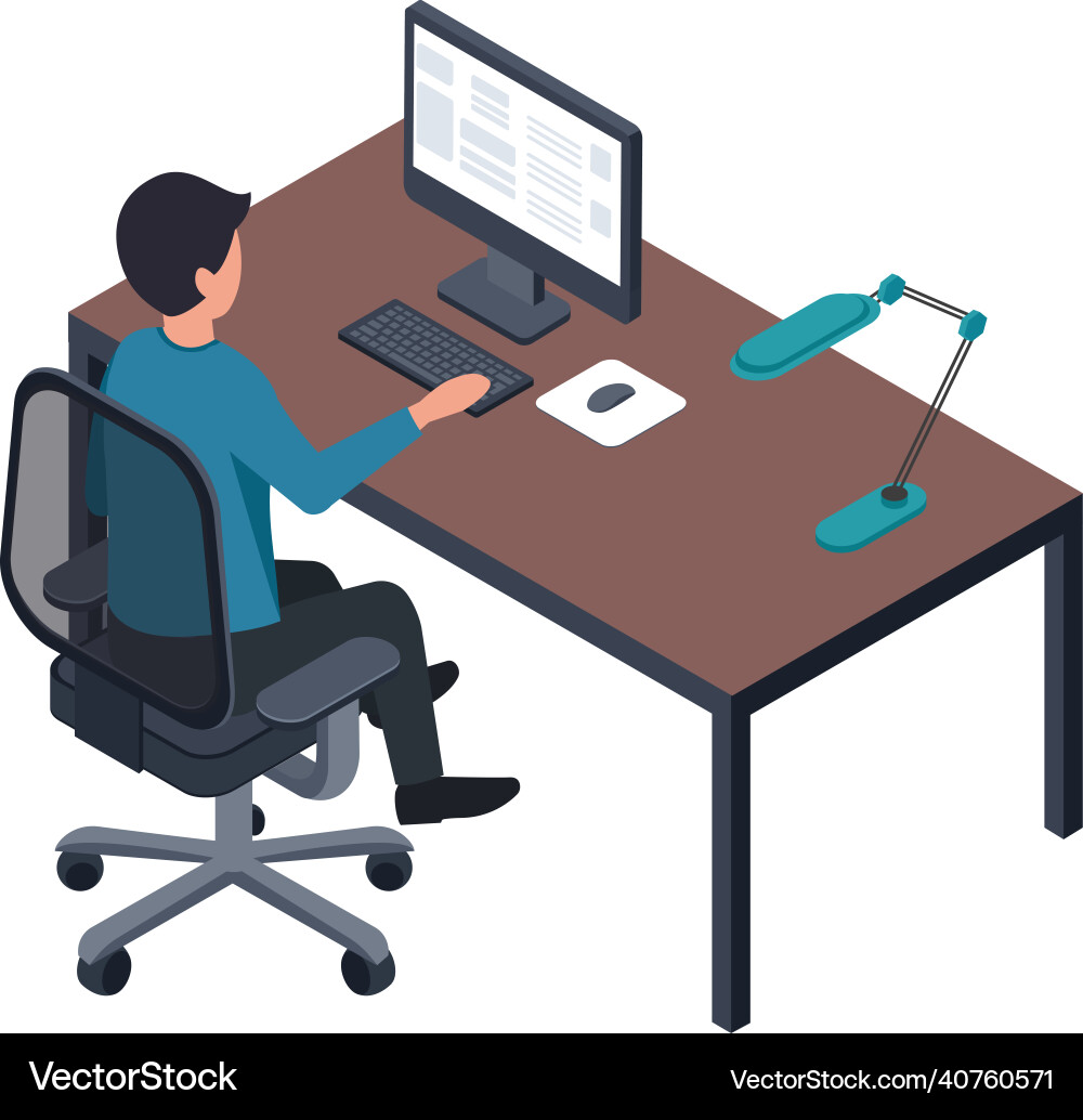 Man at work place use computer developer Vector Image