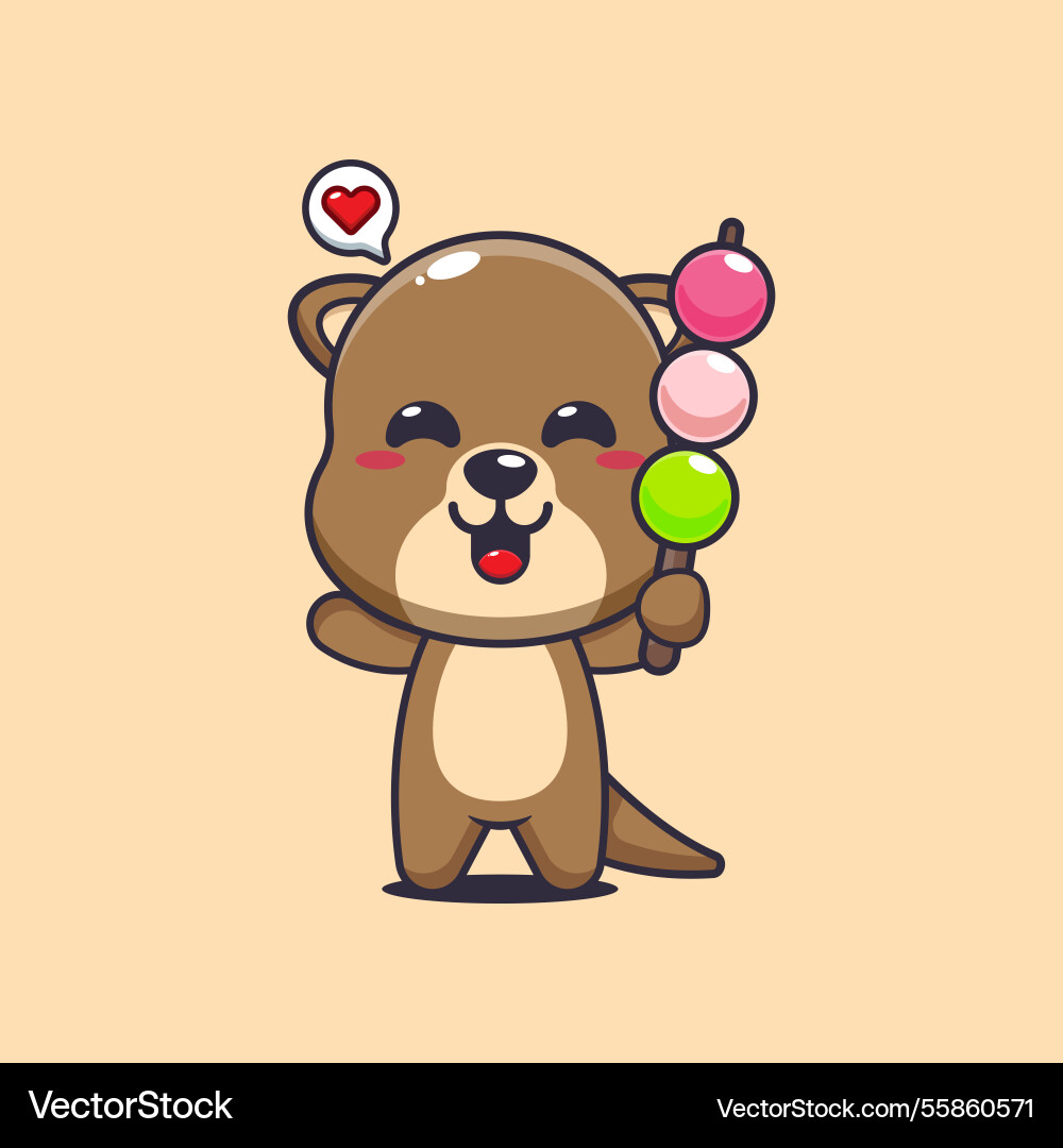 Otter cartoon eating dango Royalty Free Vector Image