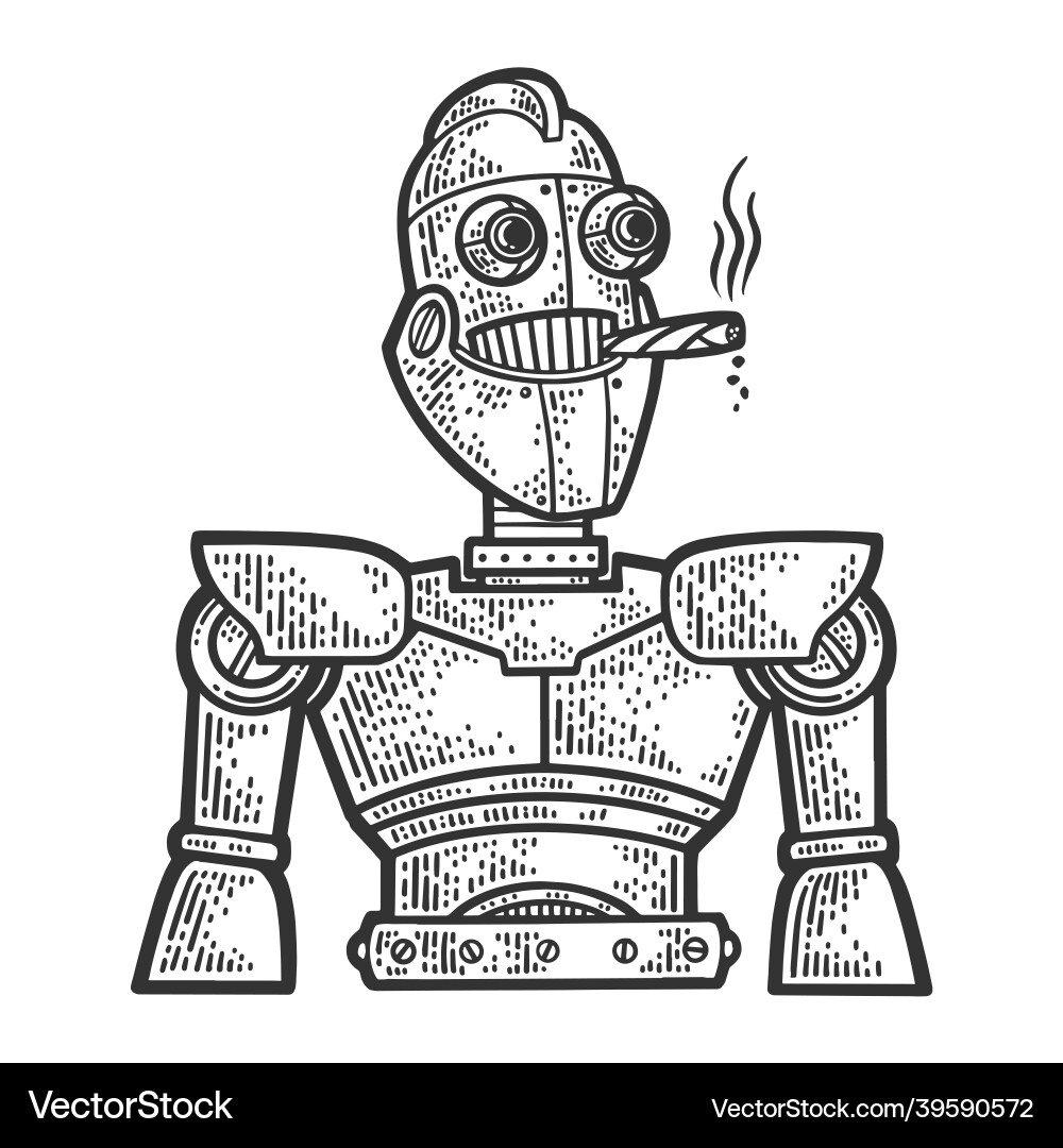 Cartoon robot with cigar sketch Royalty Free Vector Image