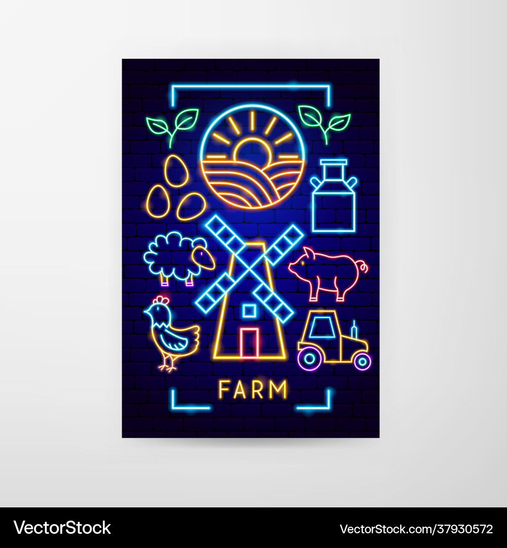 Farm neon flyer Royalty Free Vector Image - VectorStock