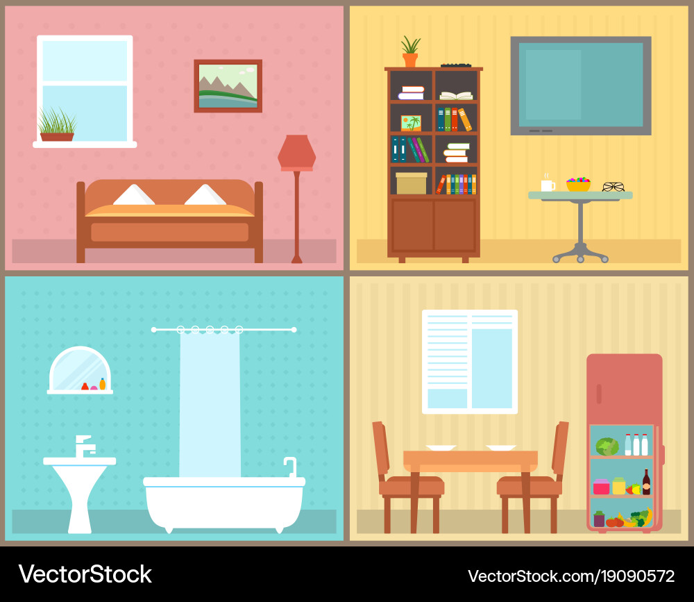 Furnishing interior rooms on home view Royalty Free Vector