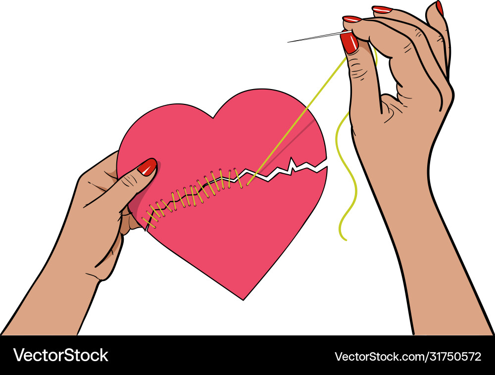 Mended Heart with Stitches Royalty Free Vector Image