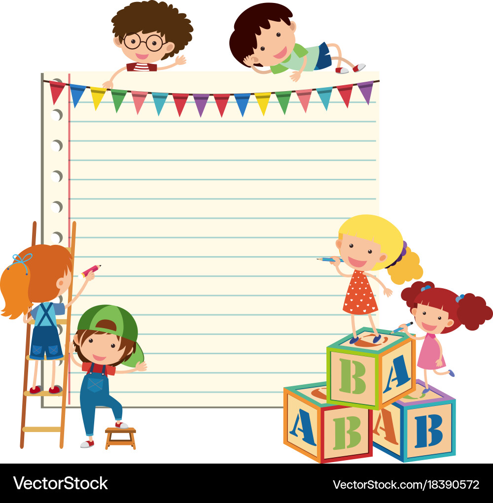 Paper template with happy children Royalty Free Vector Image