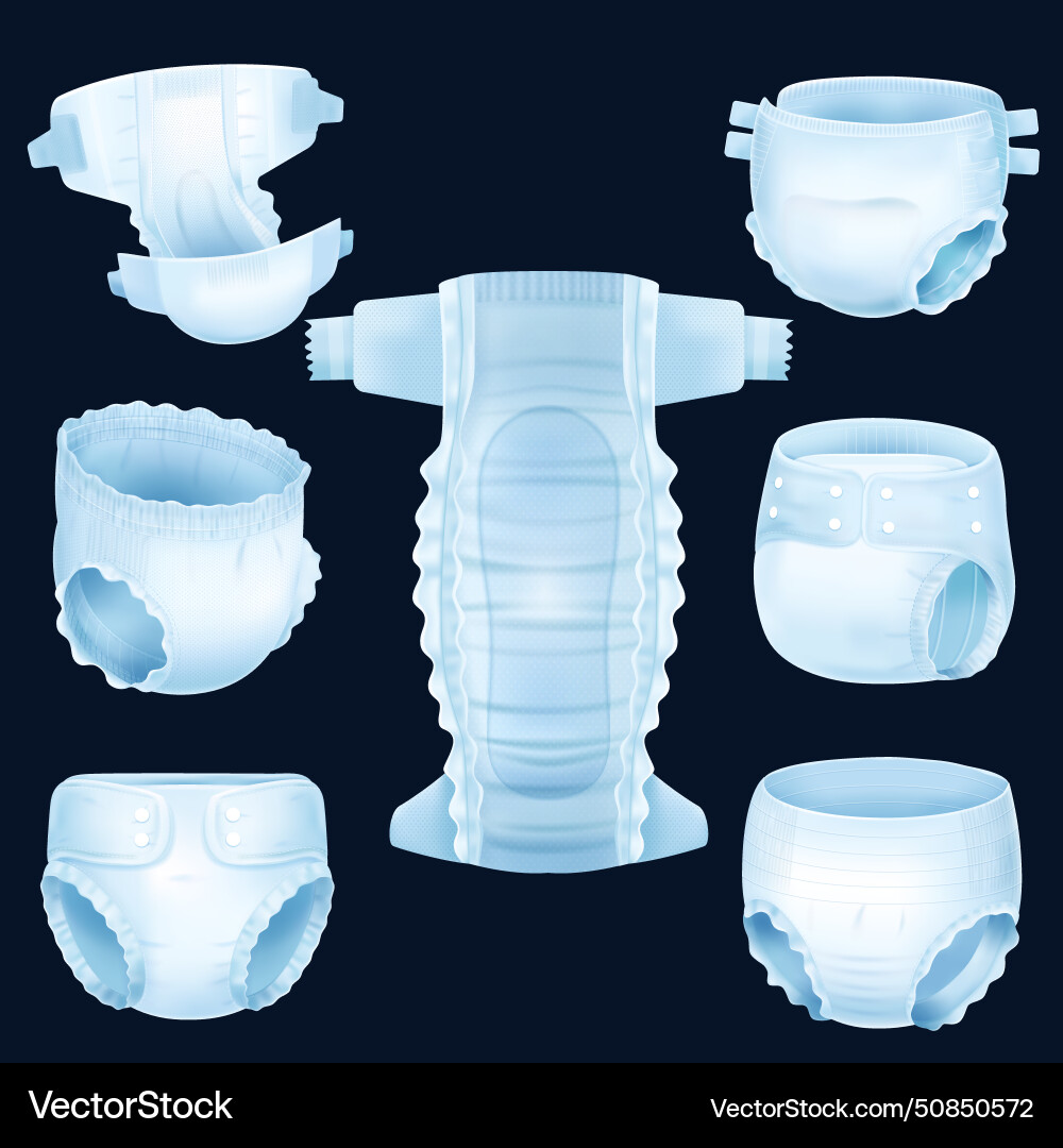 Realistic baby diapers set Royalty Free Vector Image