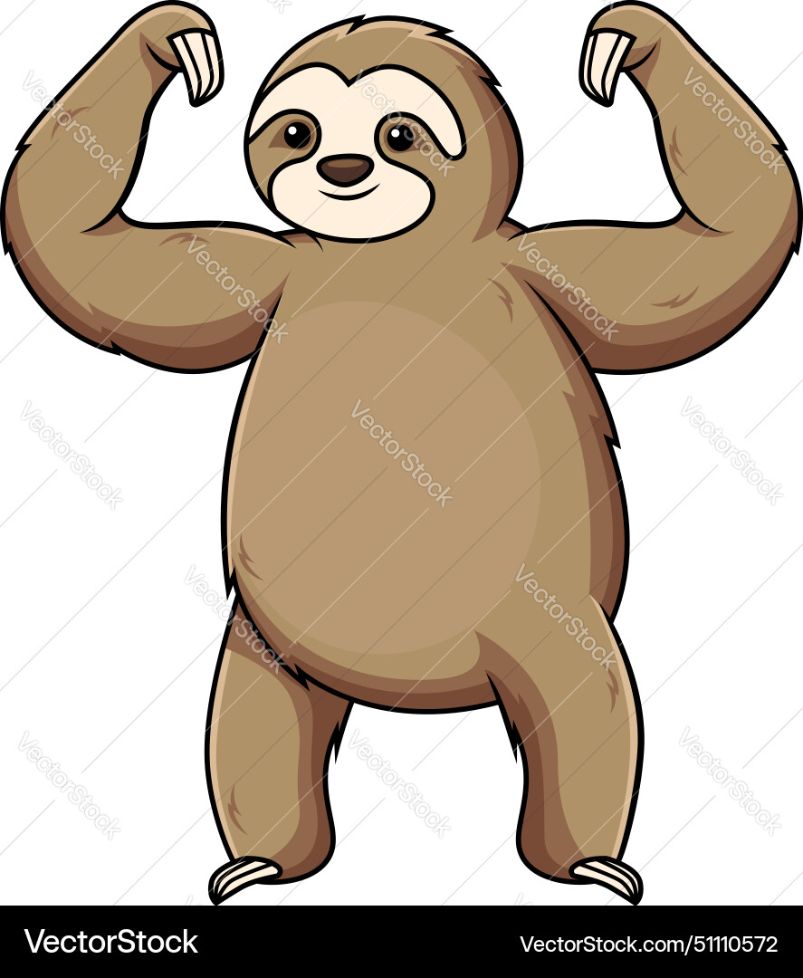 Sloth flexing muscles cartoon clip art Royalty Free Vector
