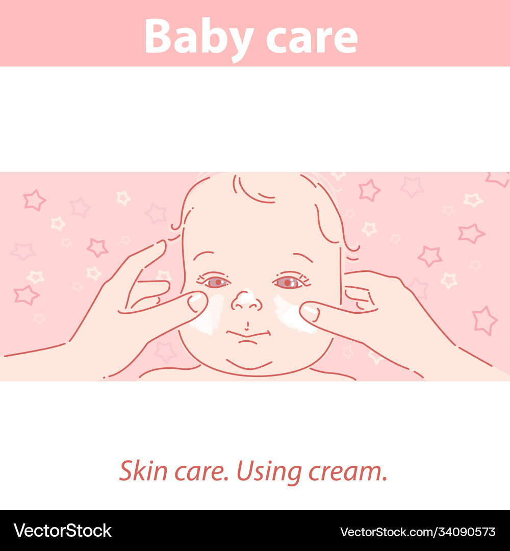 Baby Applying Lotion to Cheeks Royalty Free Vector Image