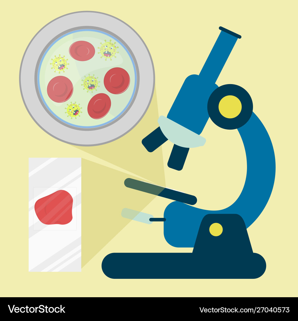 Blood sample under microscope with cartoon Vector Image
