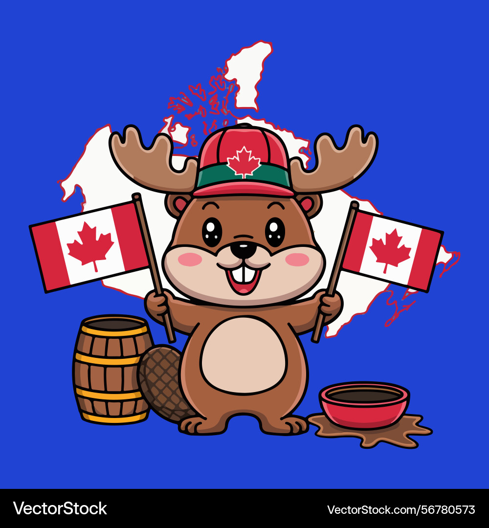 Cute canadian beaver cartoon canada day maple Vector Image