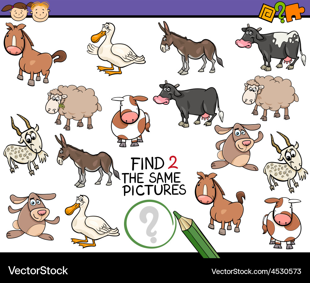 Find same picture game cartoon Royalty Free Vector Image