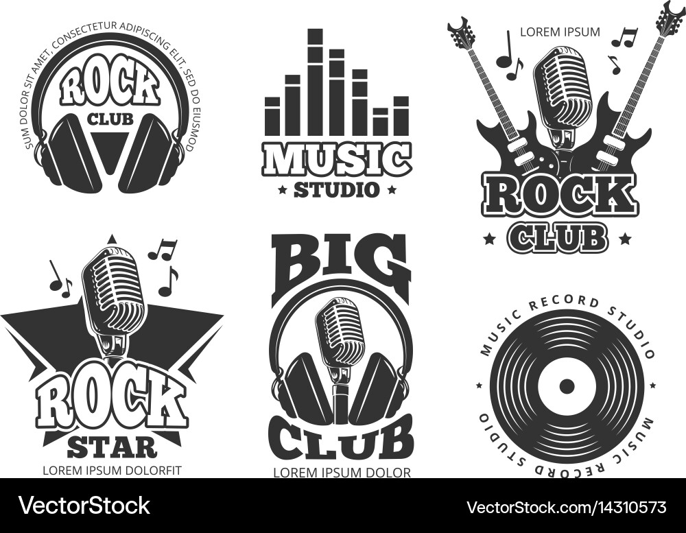 Retro audio record studio sound labels Royalty Free Vector