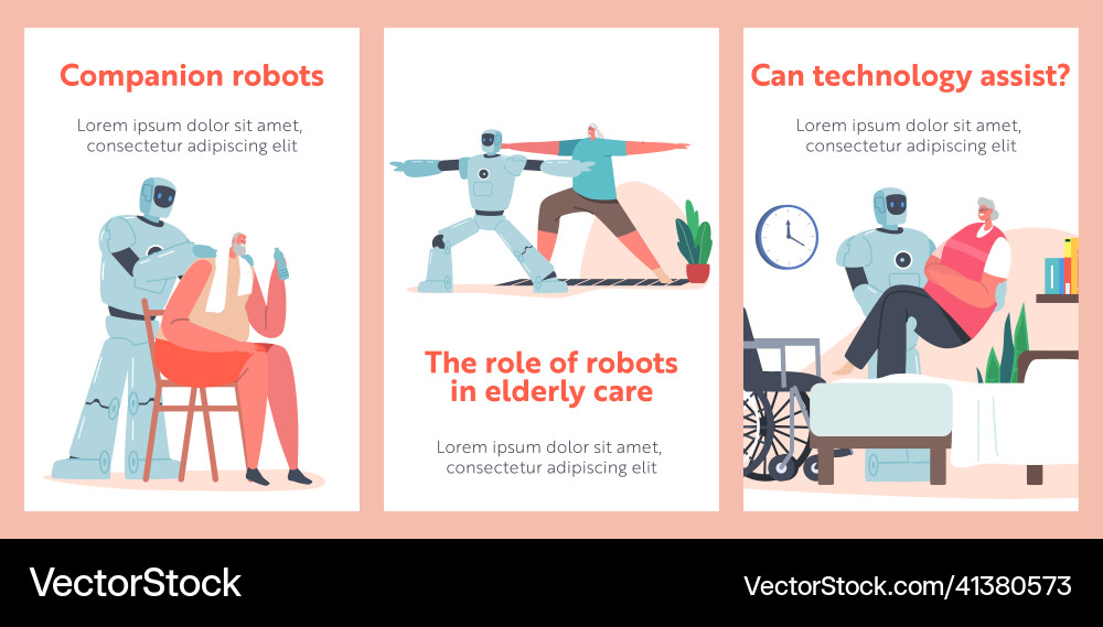 Robots help elderly people cartoon banners Vector Image