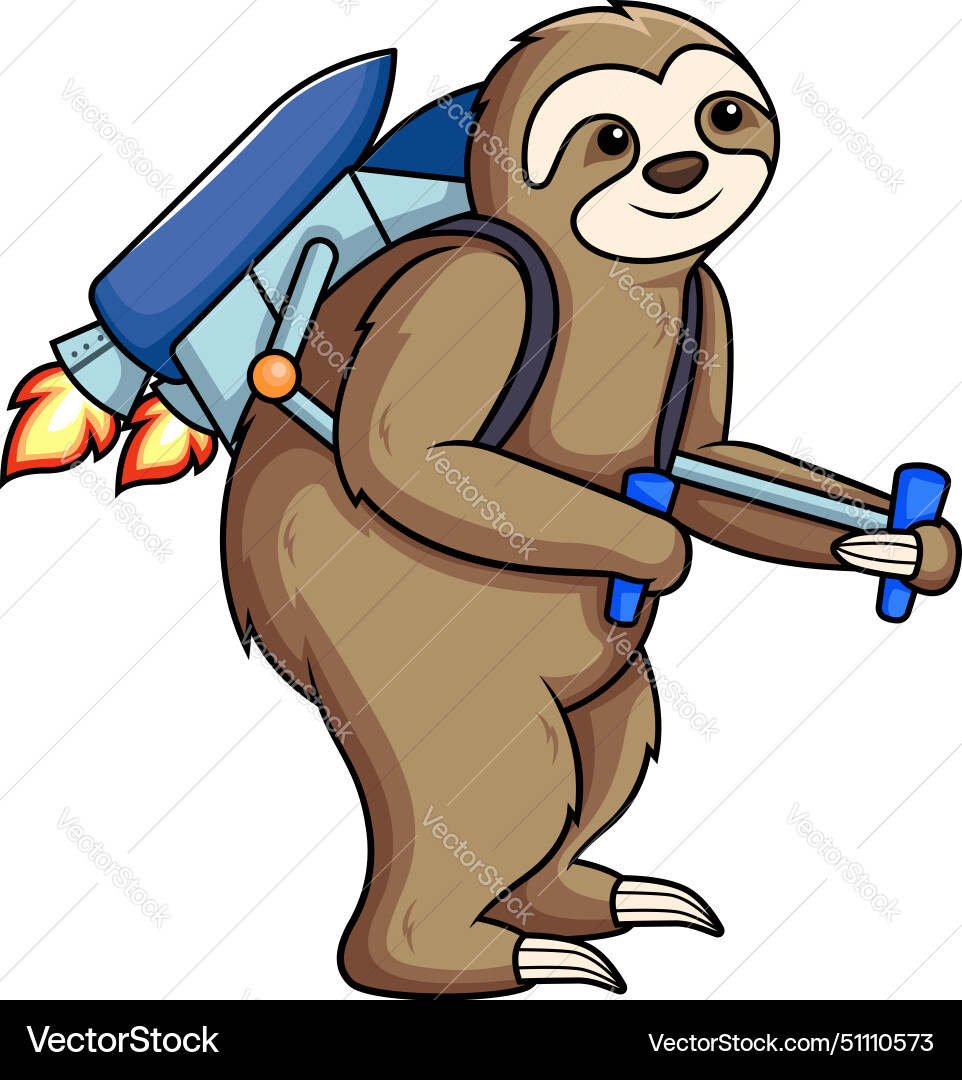 Sloth wearing jetpack cartoon clip art Royalty Free Vector