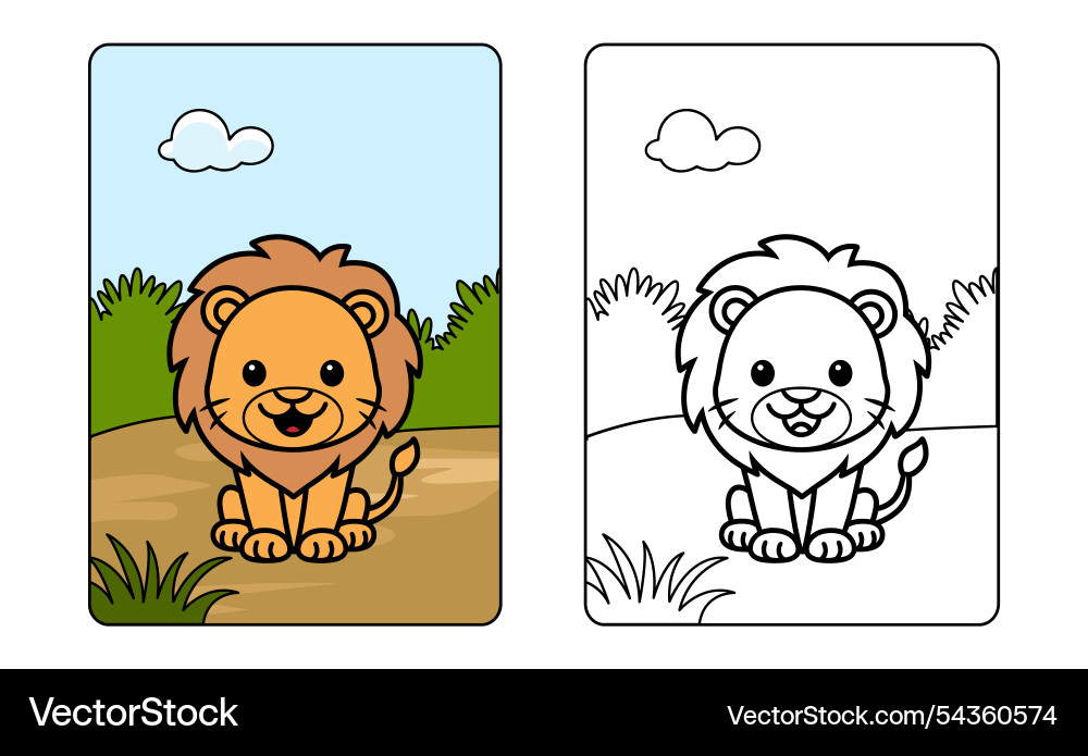 Cheerful lion cartoon character line art Vector Image