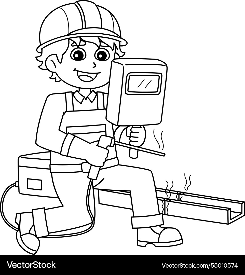 Construction worker welder isolated coloring page Vector Image