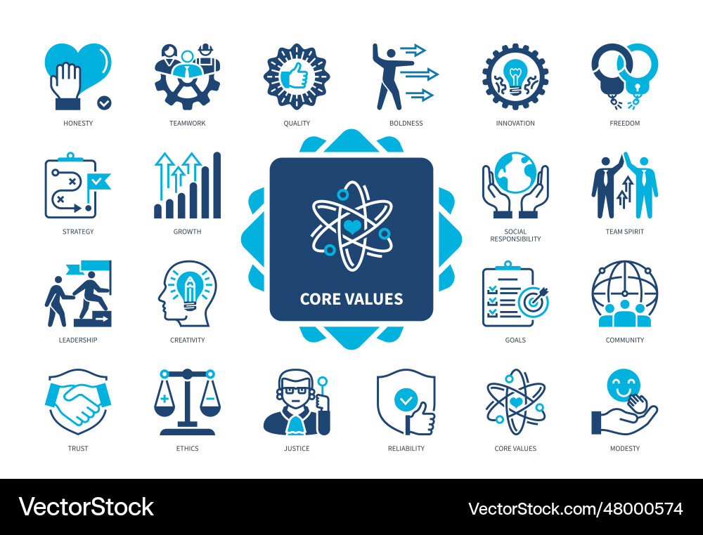 Core values solid icon set Royalty Free Vector Image