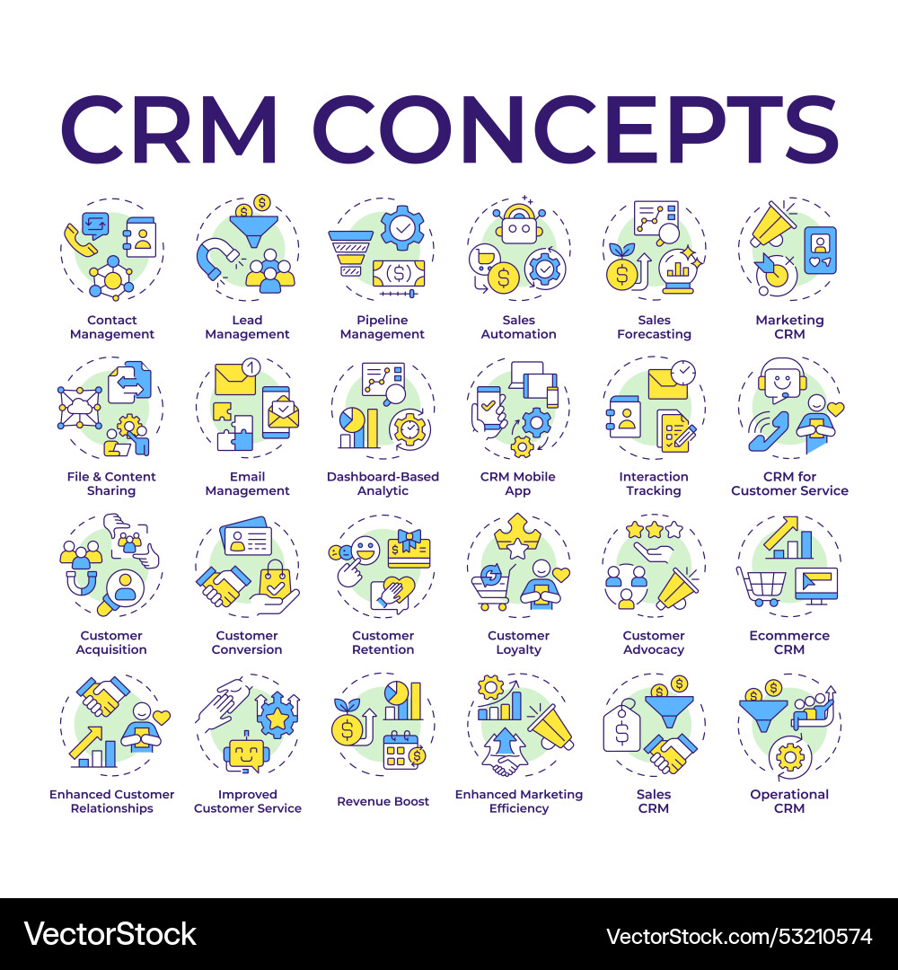 Crm multi color concept icons Royalty Free Vector Image