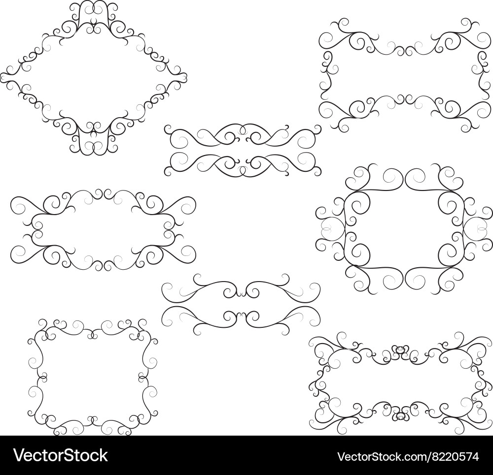 Flourish swirl border frame collection Royalty Free Vector