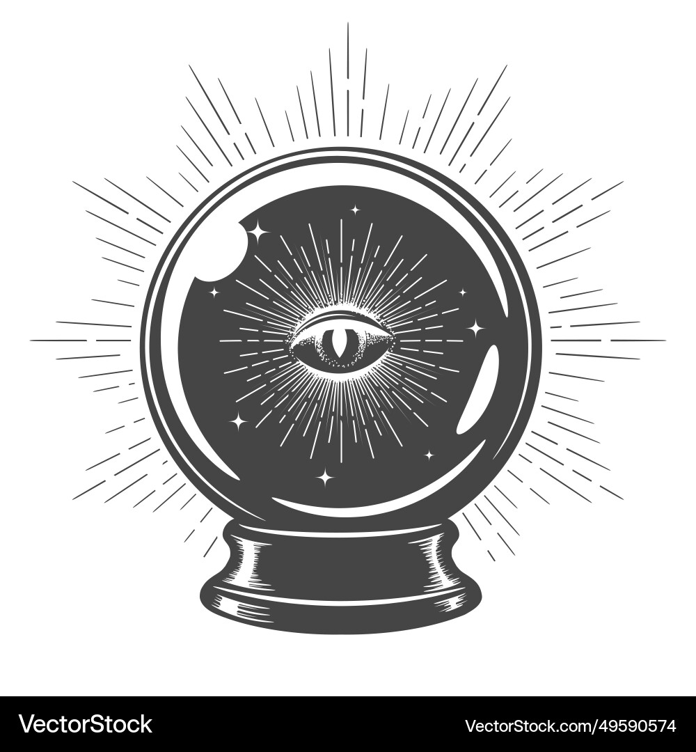 Hand drawn magic crystal ball with eye Royalty Free Vector