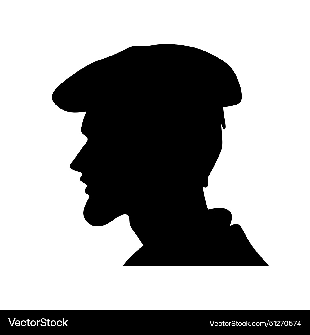 Man with beret hat silhouette isolated Royalty Free Vector