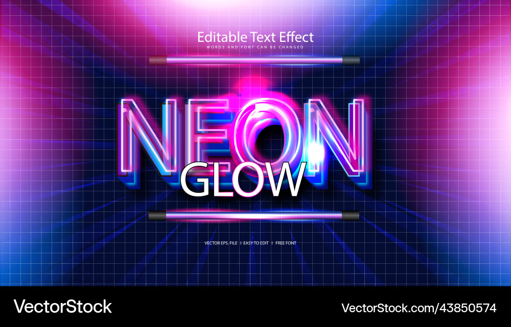 Neon glow text effect Royalty Free Vector Image