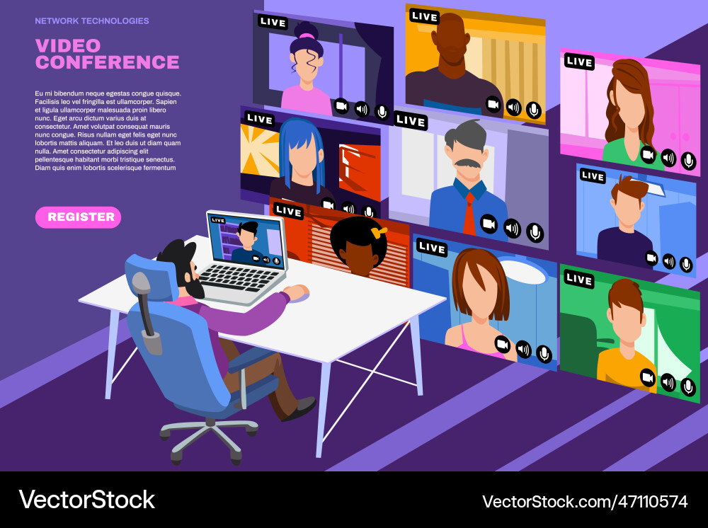 Online webinar landing isometric video conference Vector Image
