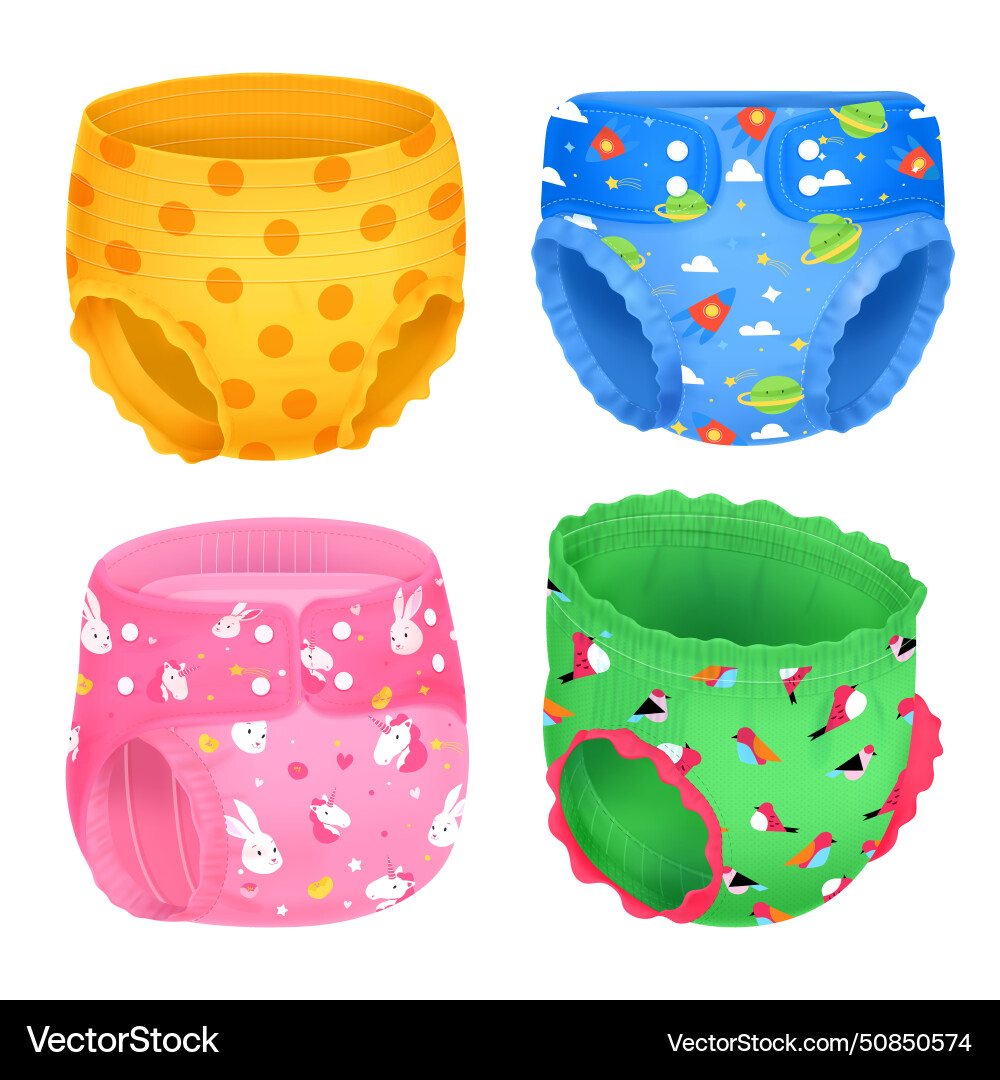 Realistic diapers set Royalty Free Vector Image