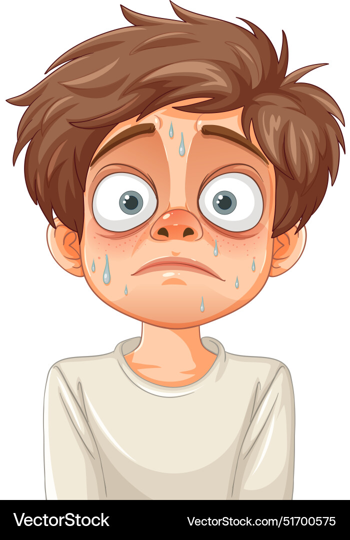 A worried sweating boy Royalty Free Vector Image