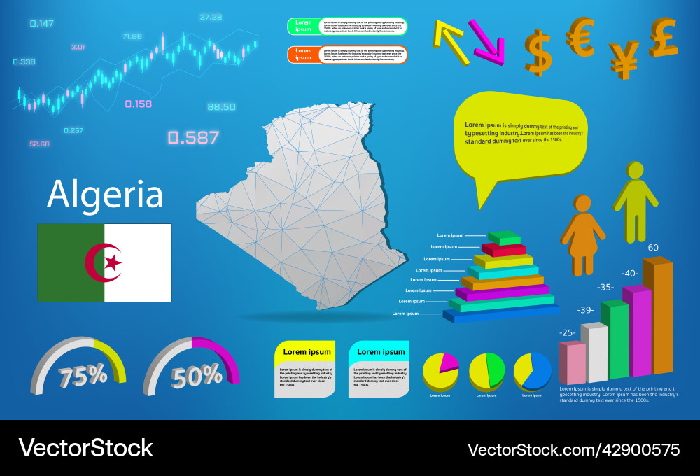Algeria map info graphics - charts symbols Vector Image