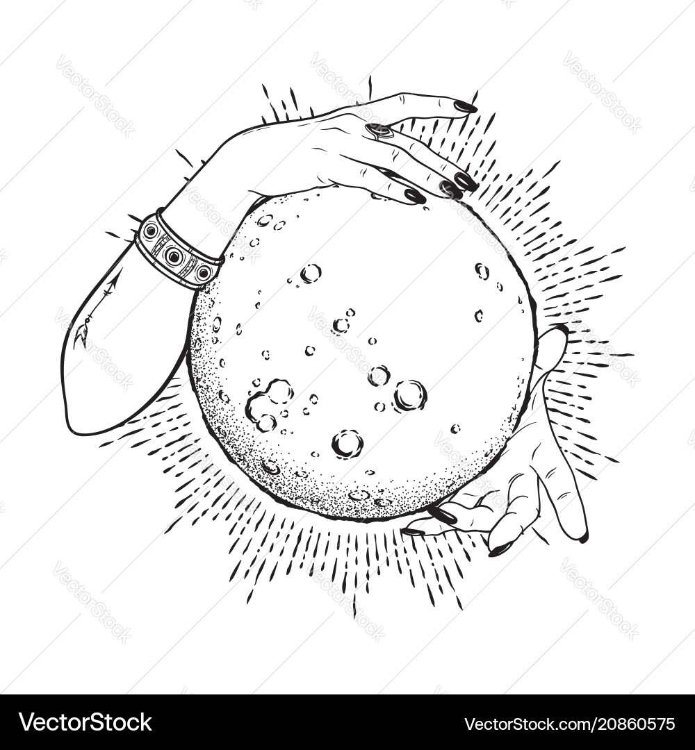 Full moon in hands of fortune teller Royalty Free Vector