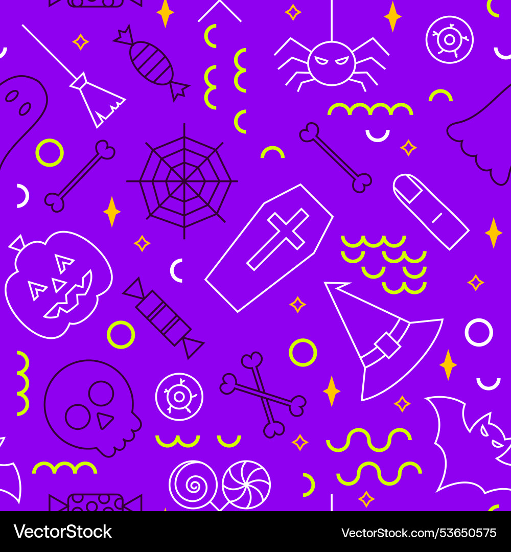 Halloween purple line seamless pattern Royalty Free Vector