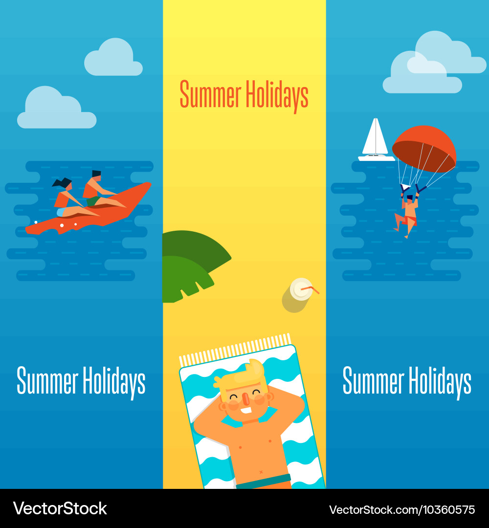 Summer holidays banner with man sunbathes Vector Image