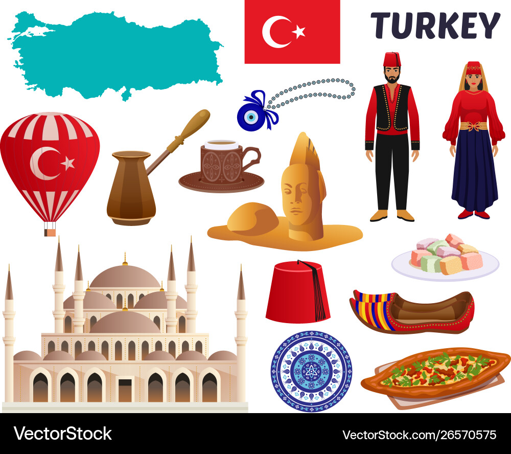 Turkey culture travel set Royalty Free Vector Image