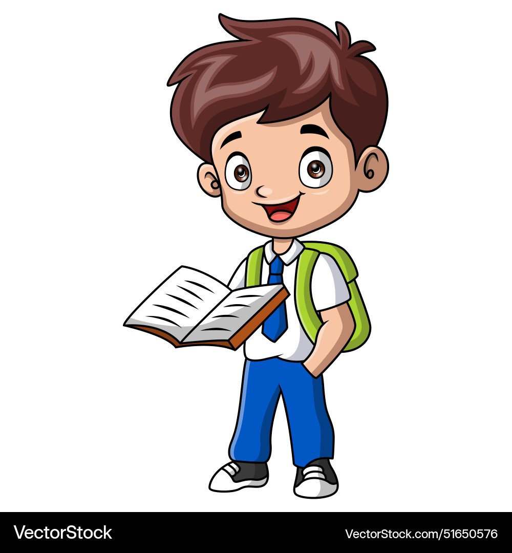 Cute happy school boy cartoon Royalty Free Vector Image