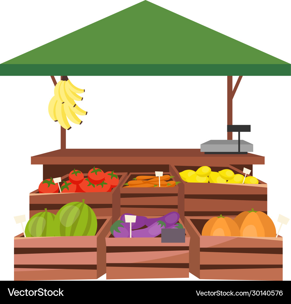 Fruits and vegetables market stall flat farm Vector Image