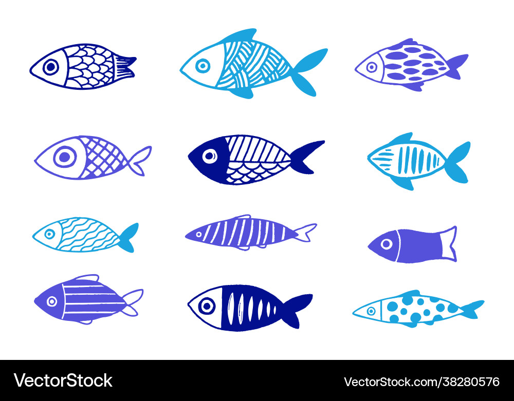 Greek fish collection hand drawn Royalty Free Vector Image
