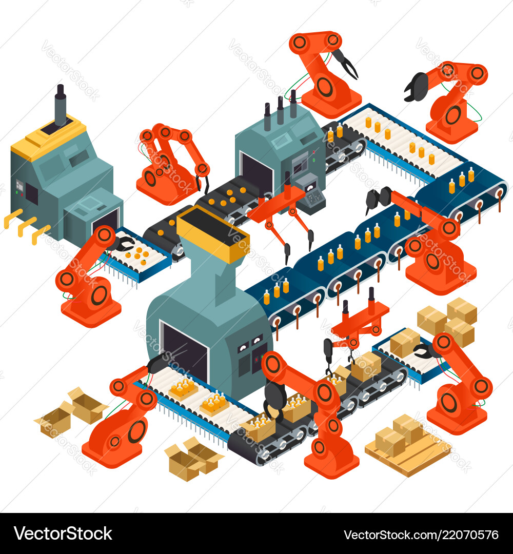 Isometric design of automated processing plant Vector Image
