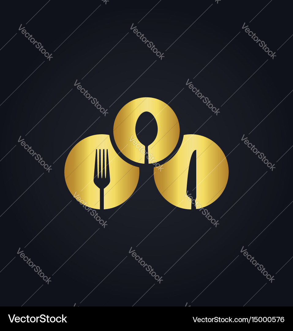 Round spoon fork food gold logo Royalty Free Vector Image
