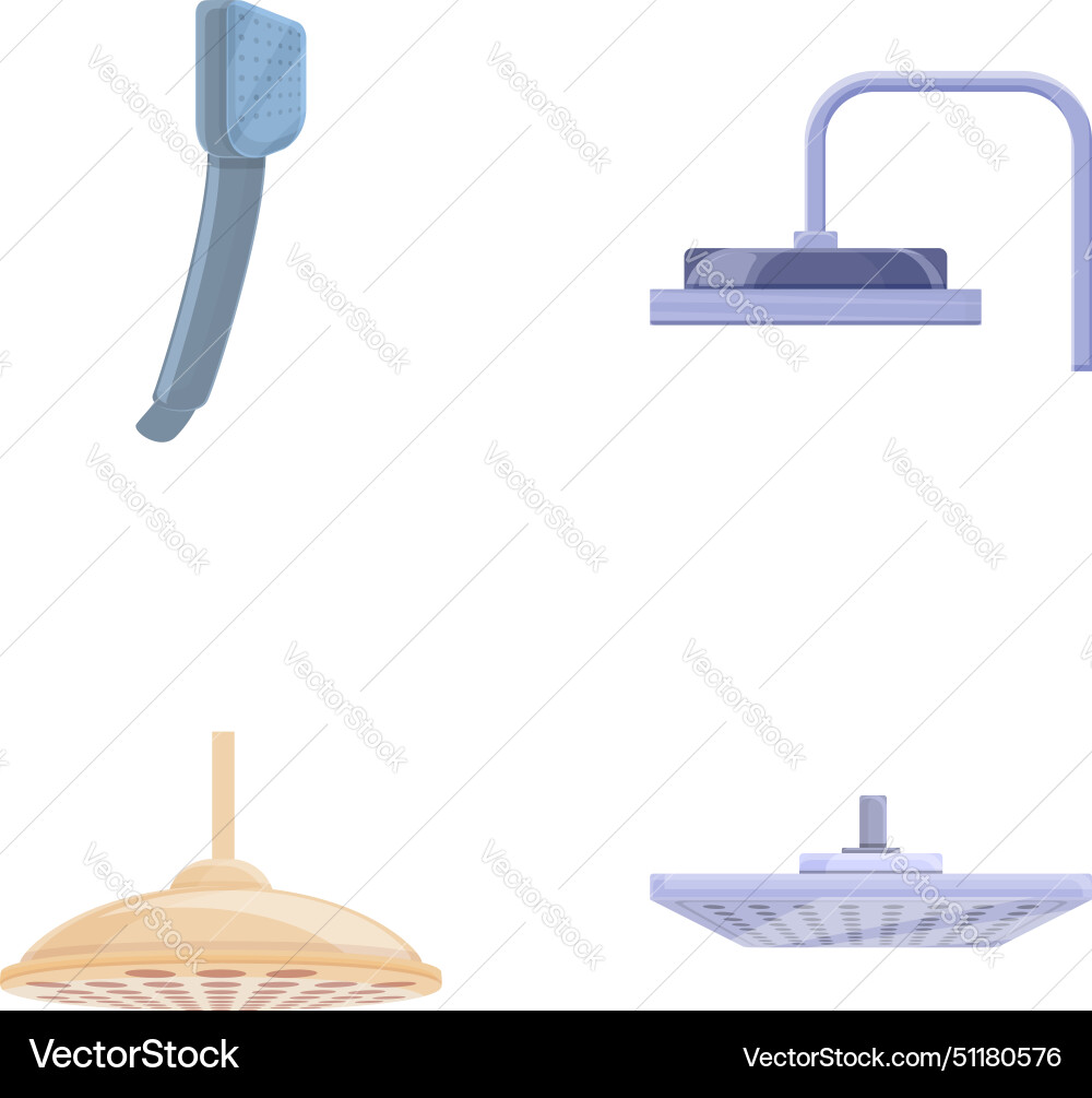 Shower head icons set cartoon chrome bath Vector Image
