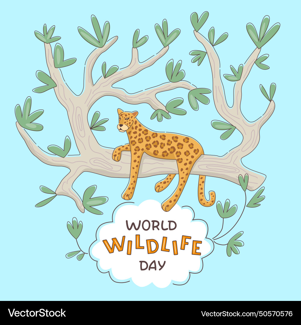 World wildlife day lettering with leopard Vector Image