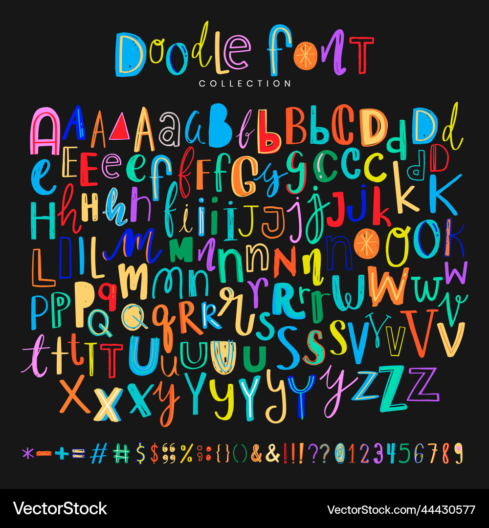 Colorful Doodle Alphabet Set Royalty Free Vector Image