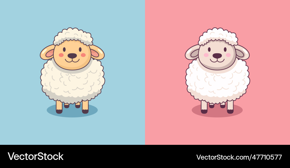Funny cute sheep on blue and pink Royalty Free Vector Image