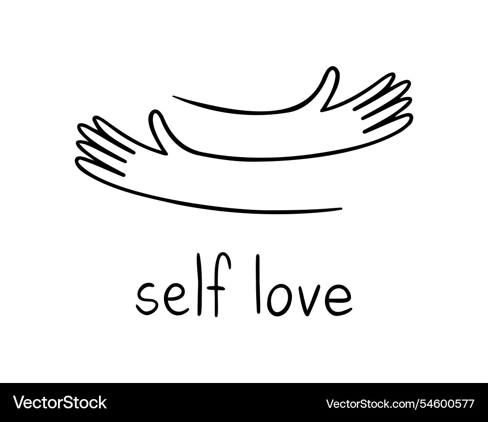 Hands hugging doodle with love lettering self Vector Image