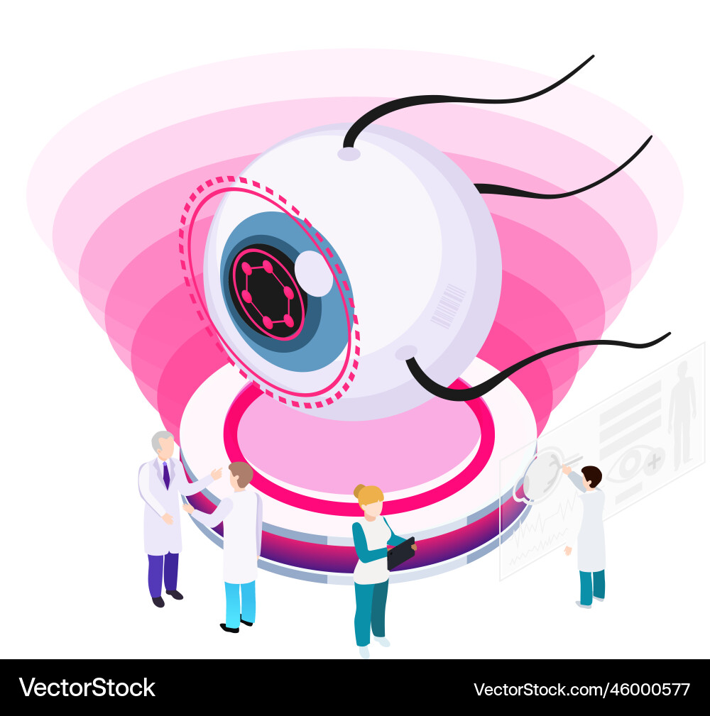 Nanotechnology eye isometric composition Vector Image