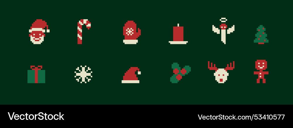 Vintage 8 bit simple merry christmas icon set Vector Image