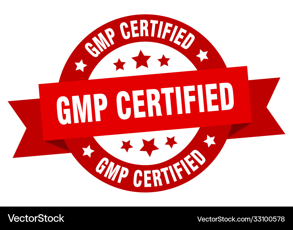 Gmp certified round ribbon isolated label Vector Image