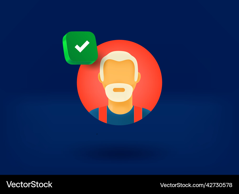 Old man avatar with checkmark icon 3d Royalty Free Vector