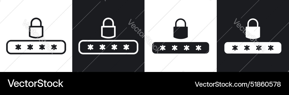 Password liner and solid icon set in black color Vector Image
