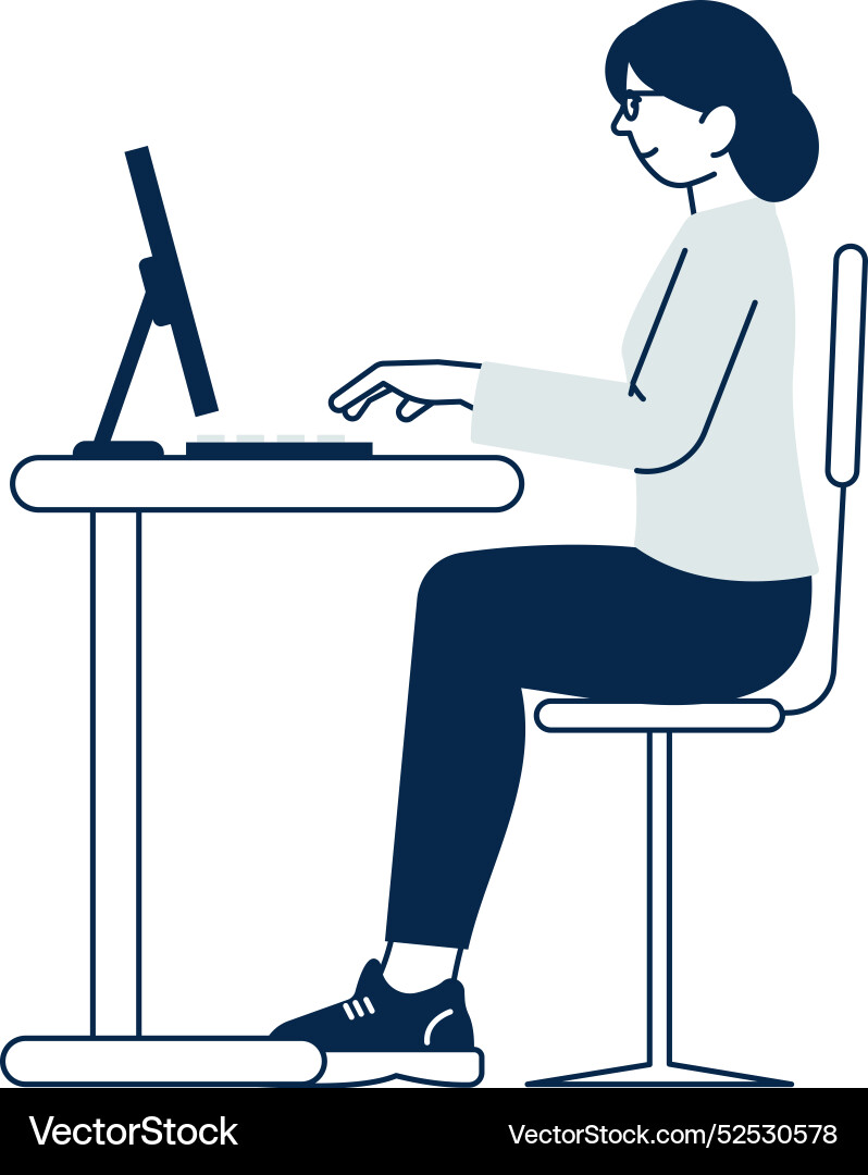 Right pose for computer desktop sitting woman Vector Image