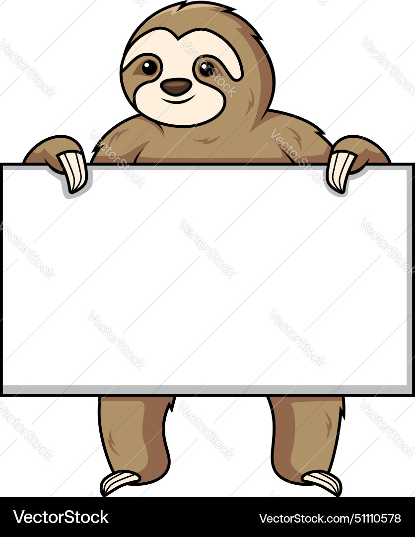 Sloth holding empty sign cartoon clip art Vector Image