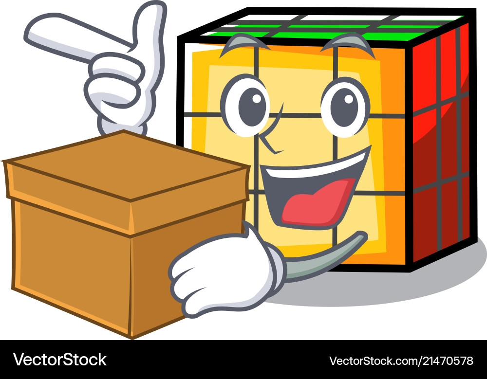 With box rubik cube character cartoon Royalty Free Vector